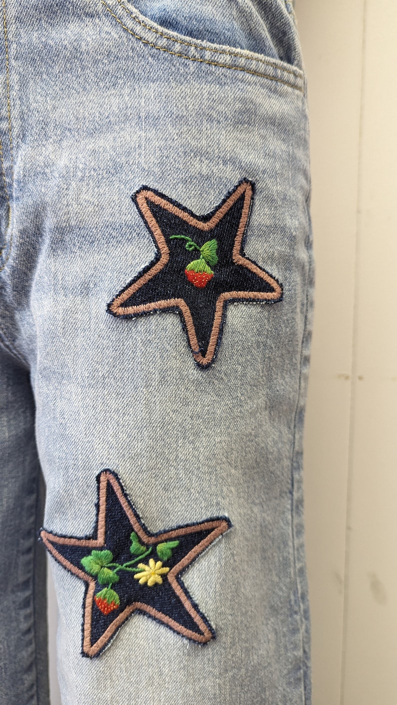 Strawberry Star Patch Jeans by Sensible Slacks - Etsy