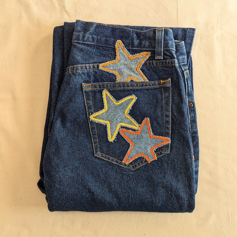 Dark Wash Patchwork Star Jeans by Sensible Slacks - Etsy