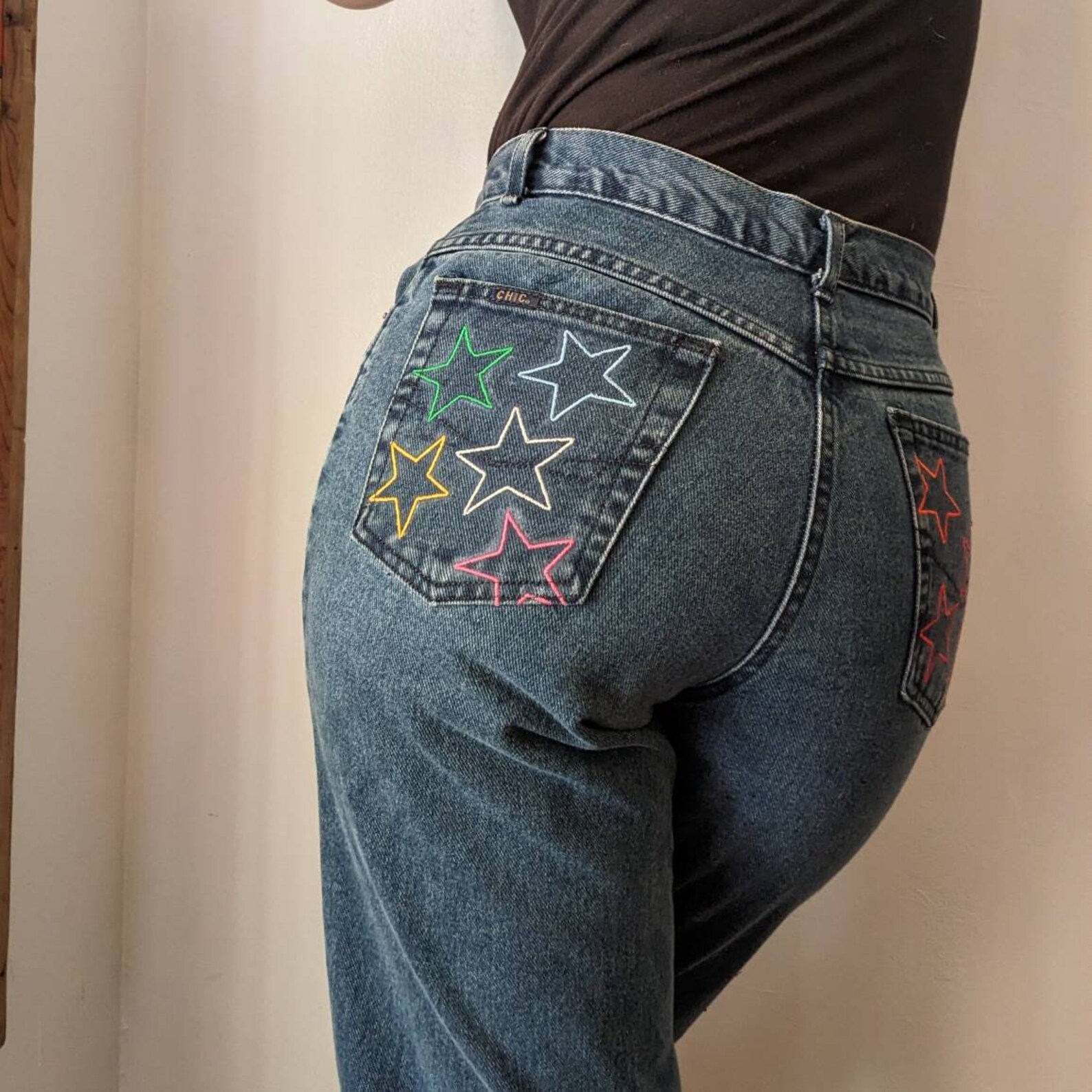 Original Reworked Embroidered Rainbow Star Jeans - Etsy