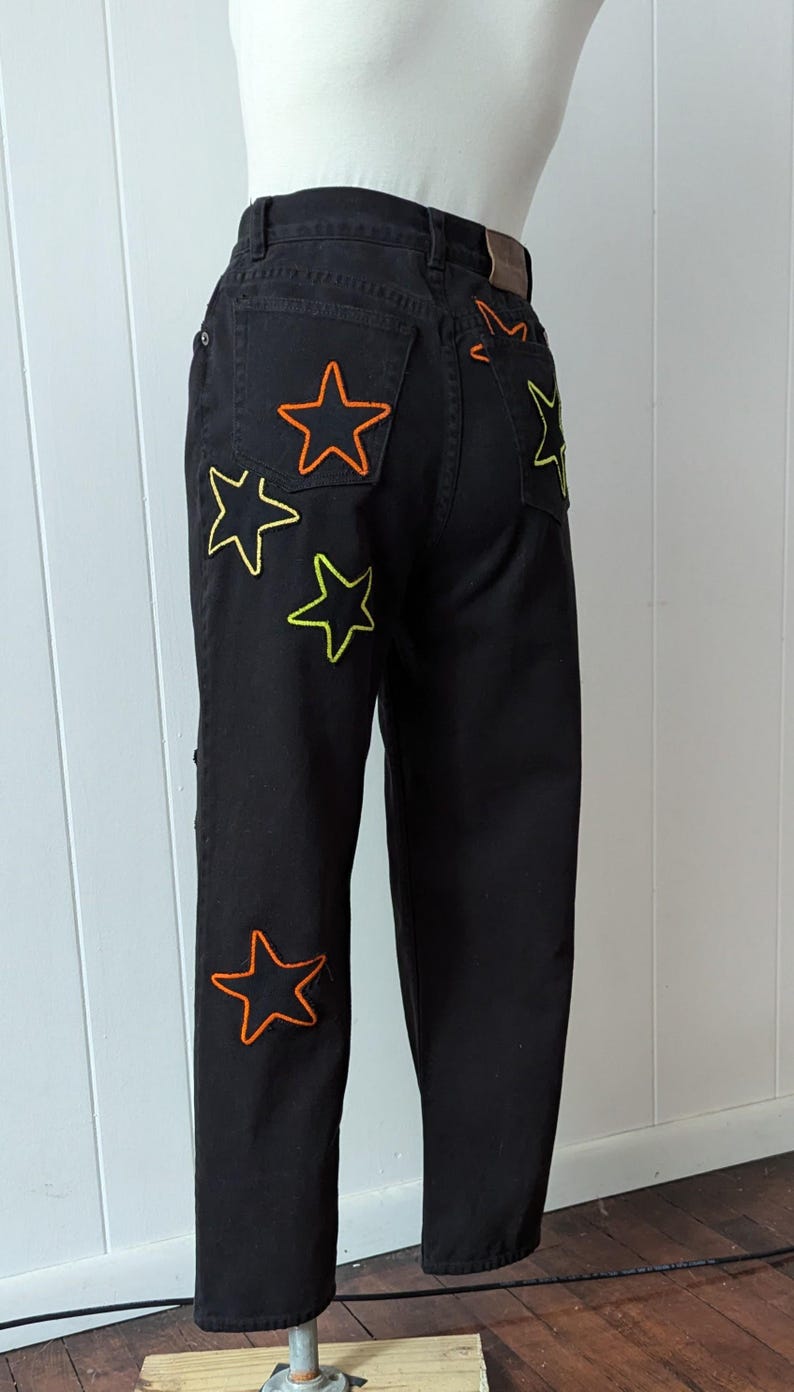 Black Patchwork Star Jeans by Sensible Slacks - Etsy