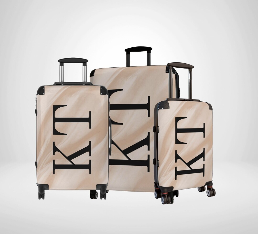 Beige Marble Suitcase With Custom Initials, Woman Personalised Luggage ...