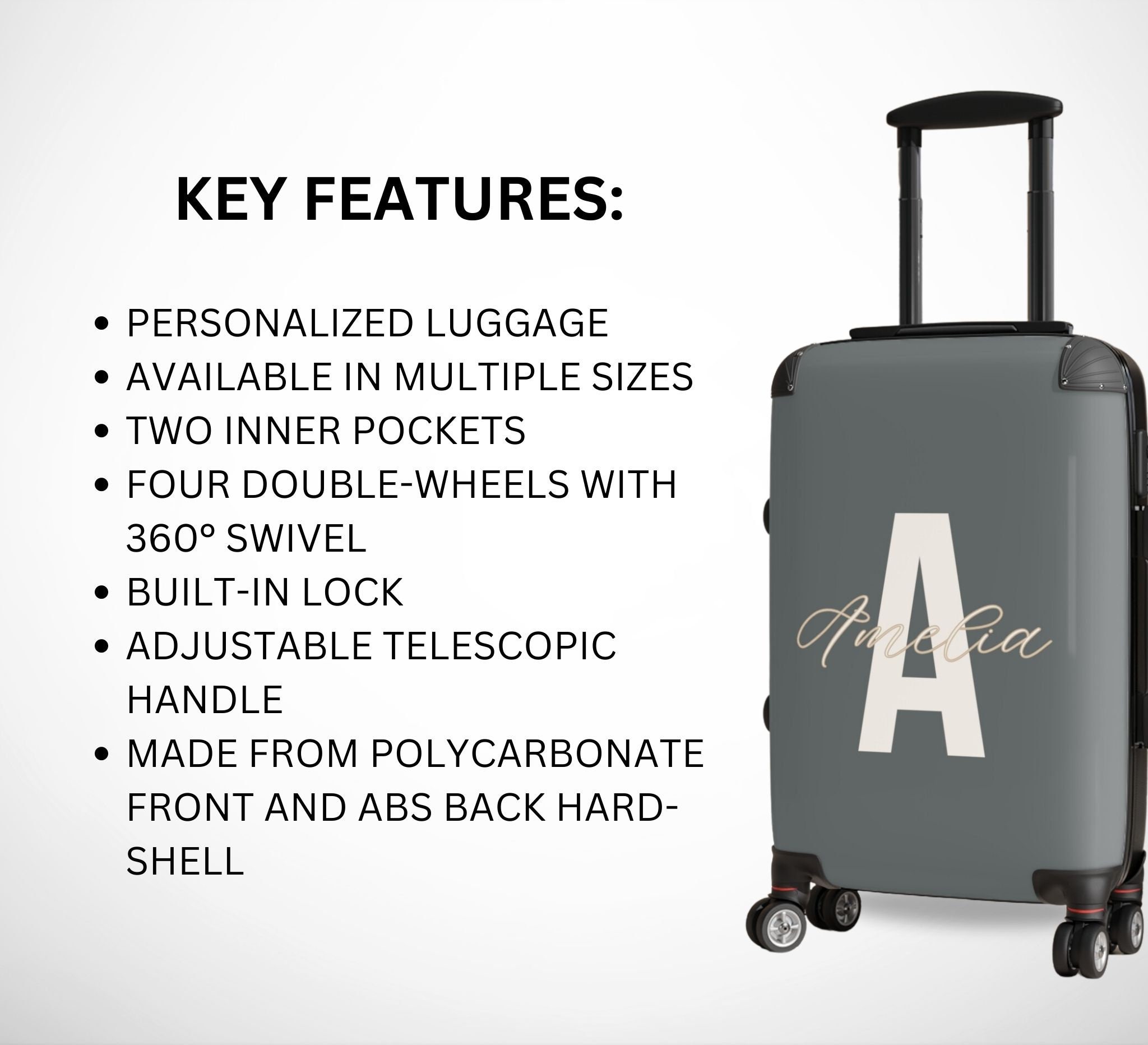 Personalized Letter Name Luggage Custom Grey Stylish Hard - Etsy