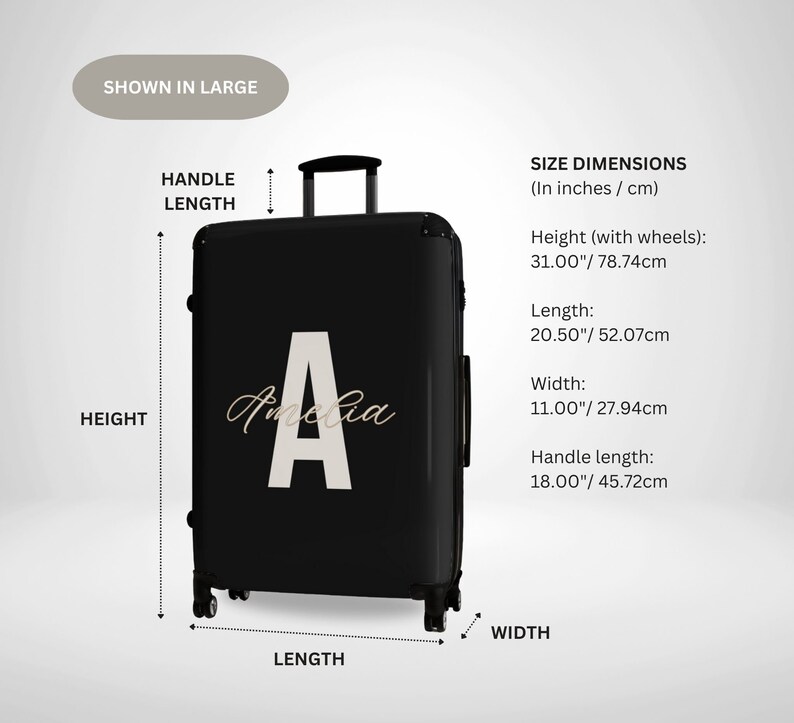 Personalized Letter Name Luggage, Custom Black Stylish Hard Shell ...