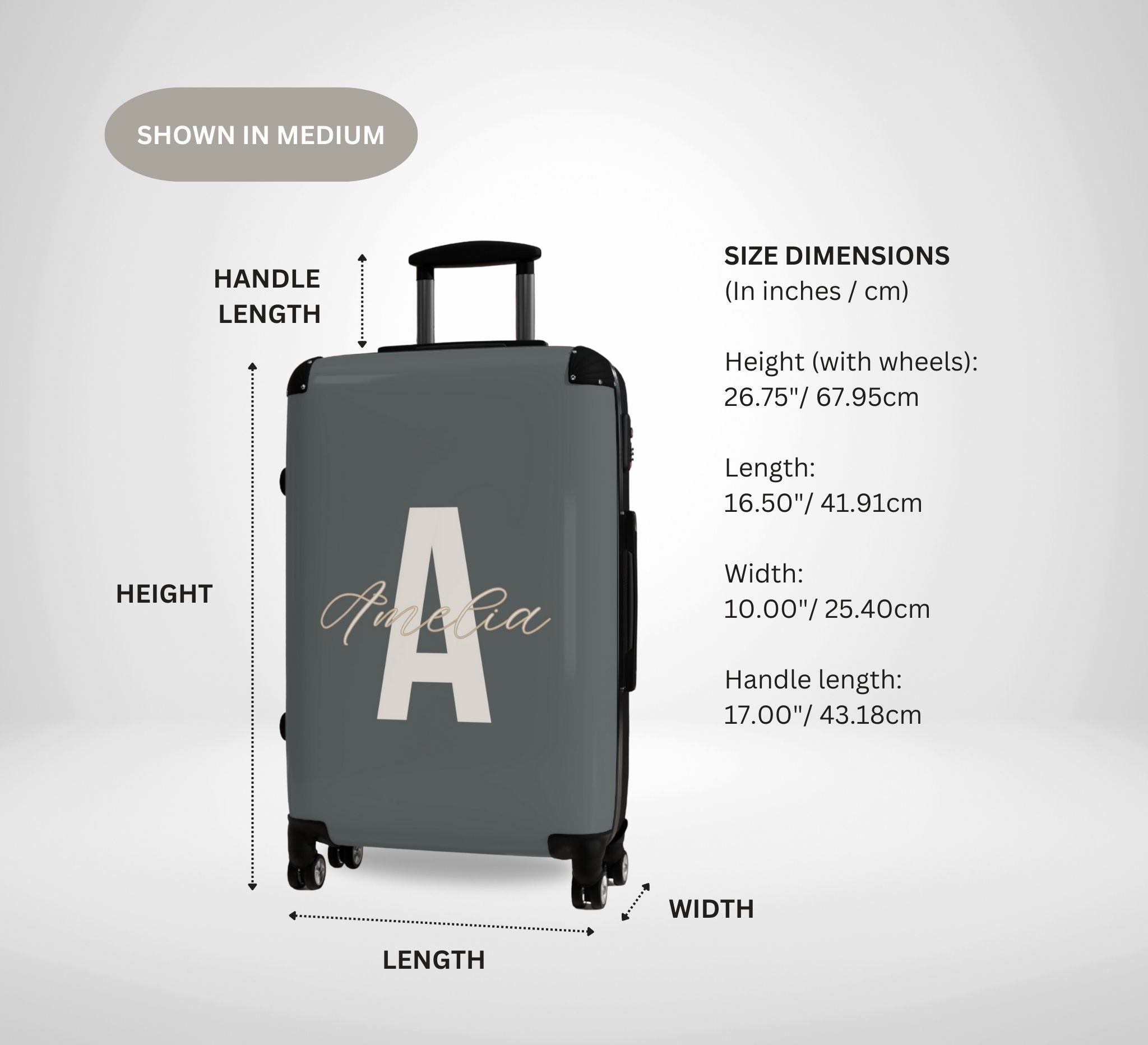 Personalized Letter Name Luggage Custom Grey Stylish Hard - Etsy