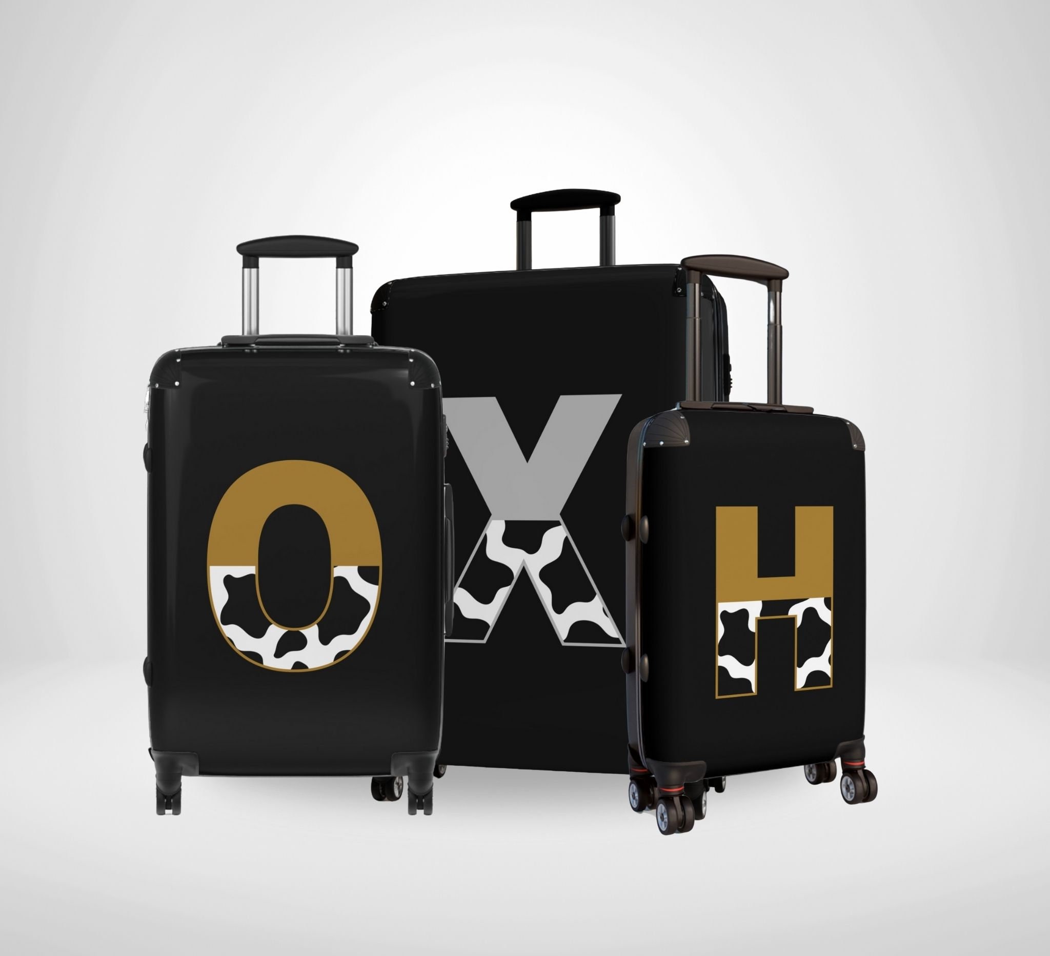 Personalized Cow Print Custom Luggage Set, Gold & Silver Animal Spot ...