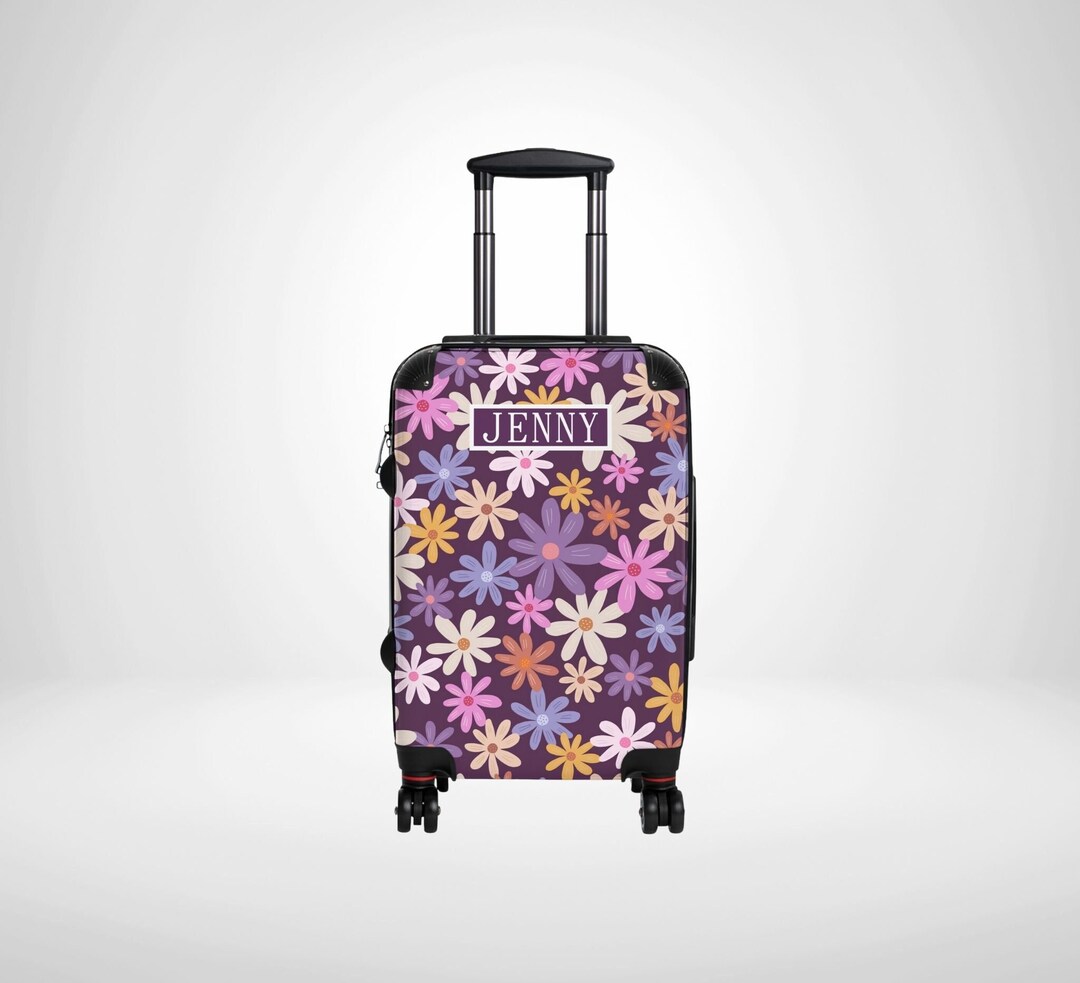 Personalized Name Flower Luggage, Purple Floral Custom Hard Shell ...
