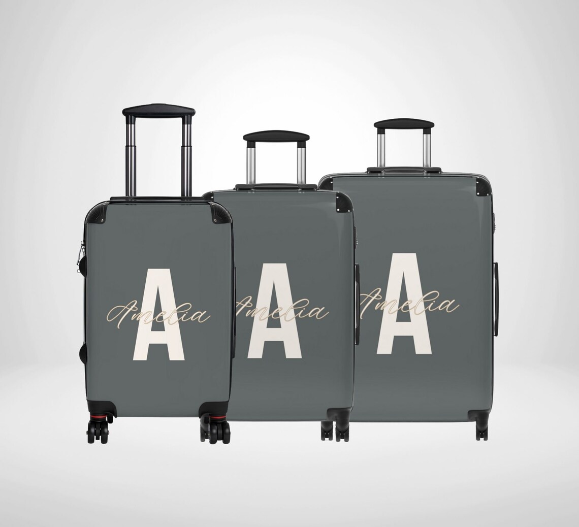 Personalized Letter Name Luggage Custom Grey Stylish Hard - Etsy