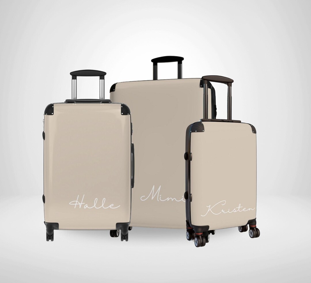 Personalized Name Minimalist Travel Suitcase, Custom Beige Luggage for ...