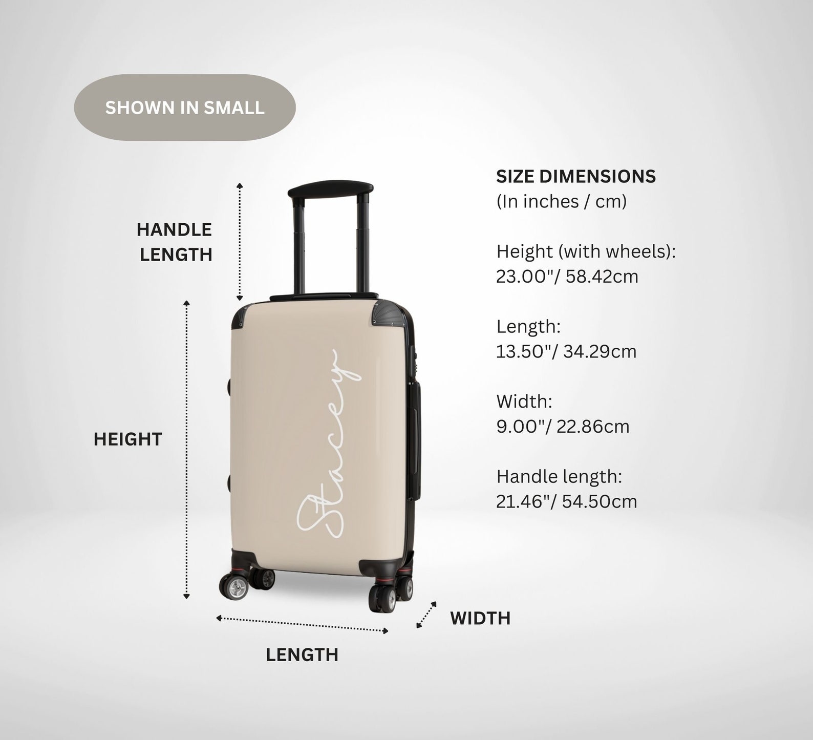 Personalized Name Minimalist Suitcase, Beige White Custom Luggage for ...