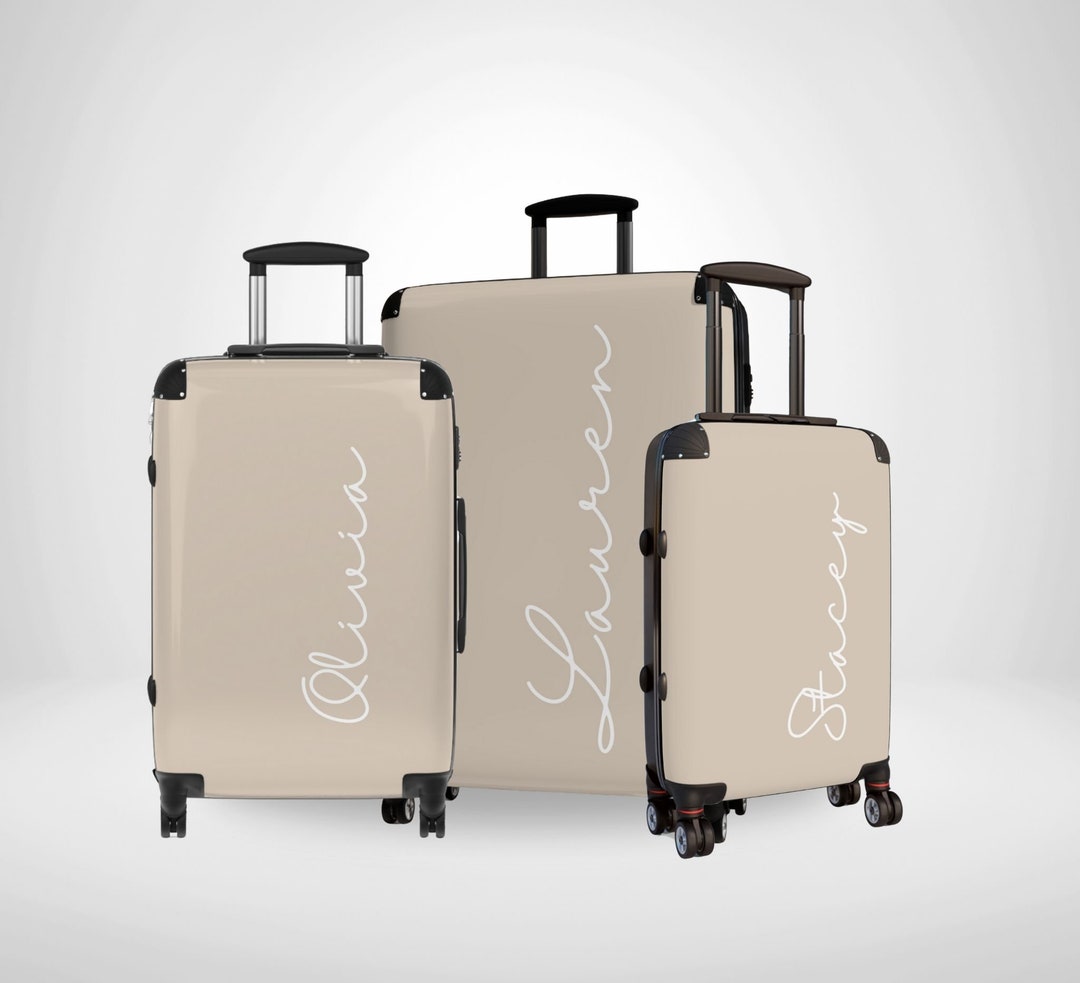 Personalized Name Minimalist Suitcase, Beige White Custom Luggage for ...