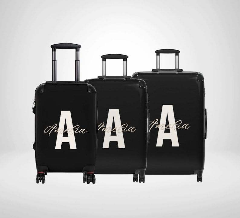 Personalized Letter Name Luggage, Custom Black Stylish Hard Shell ...