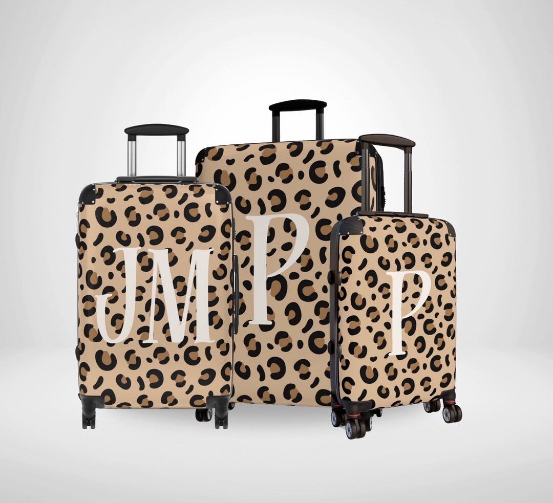 Personalised Leopard Print Suitcase & Custom Letter Initial, Modern ...