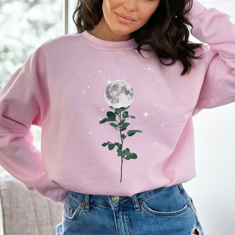 Celestial Floral Moon Graphic Sweatshirt, Astrology Astronomy Oversized ...