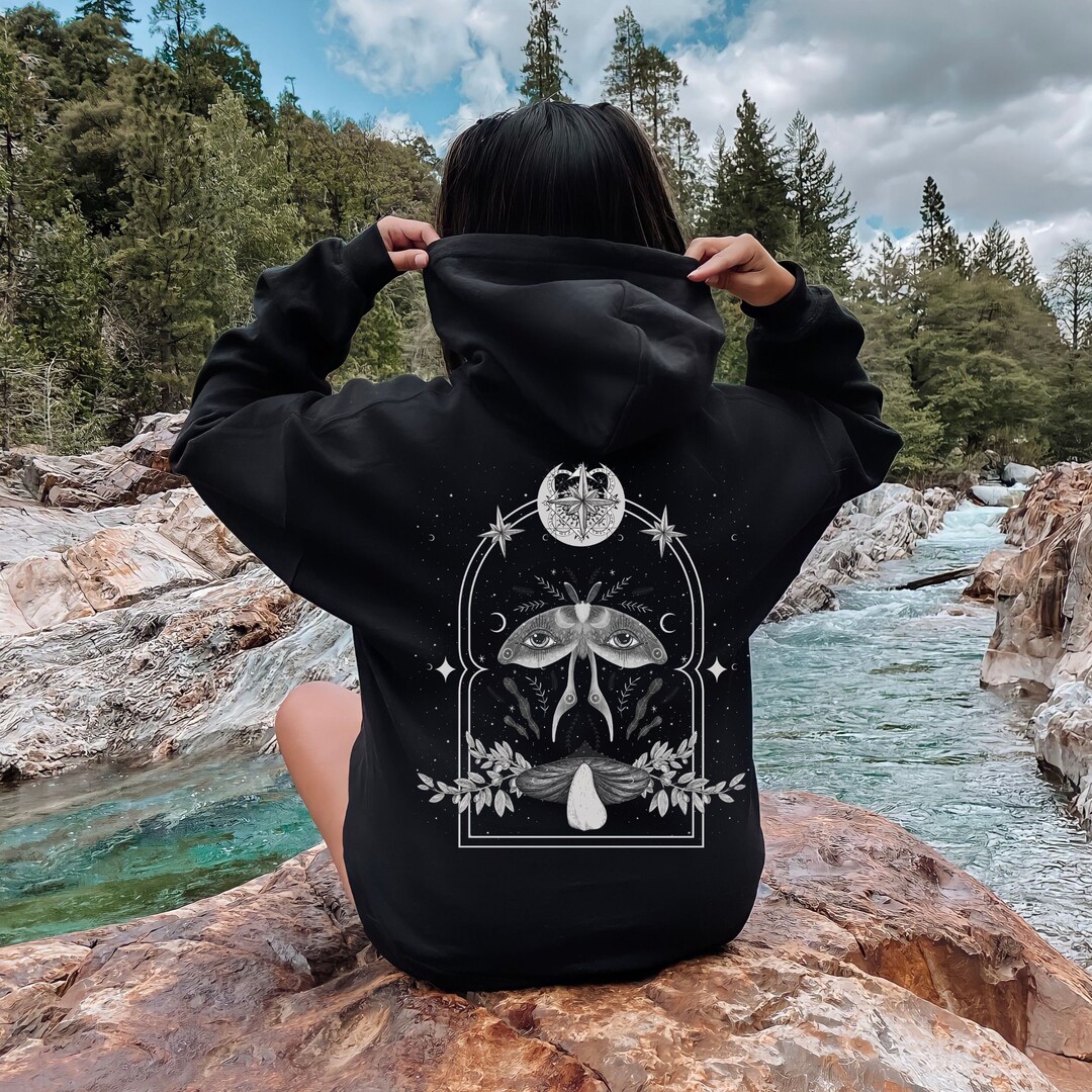 Black and White Weirdcore Psychedelic Celestial Moth Hoodie, Witchy ...