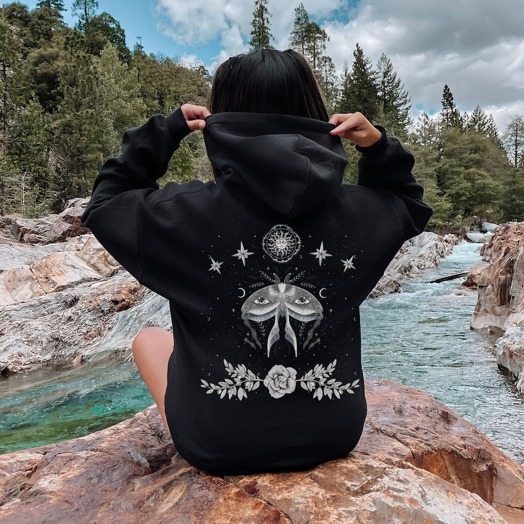 Black and White Weirdcore Psychedelic Celestial Moth Hoodie, Trippy ...
