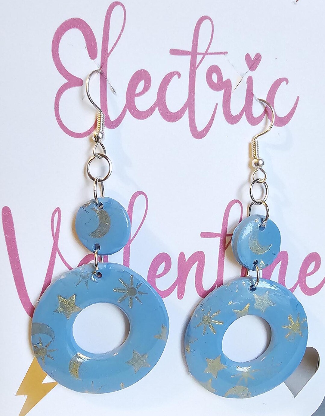 Baby Blue Moon and Star Circle Clay Dangle Earrings - Etsy