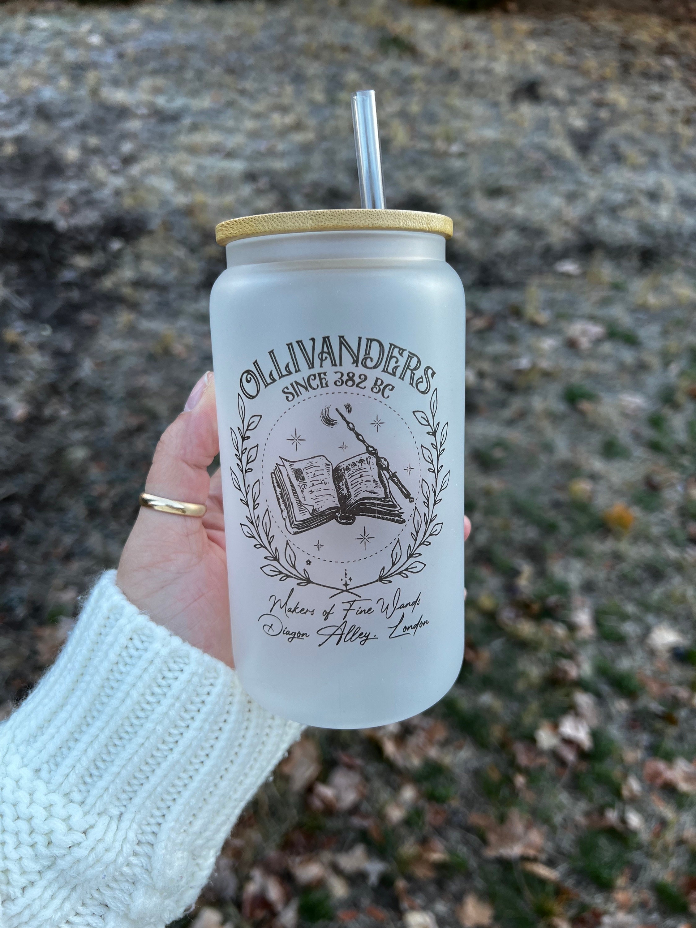 Wizarding School Wand Store 16 Oz Glass W/ Lid and Straw - Etsy