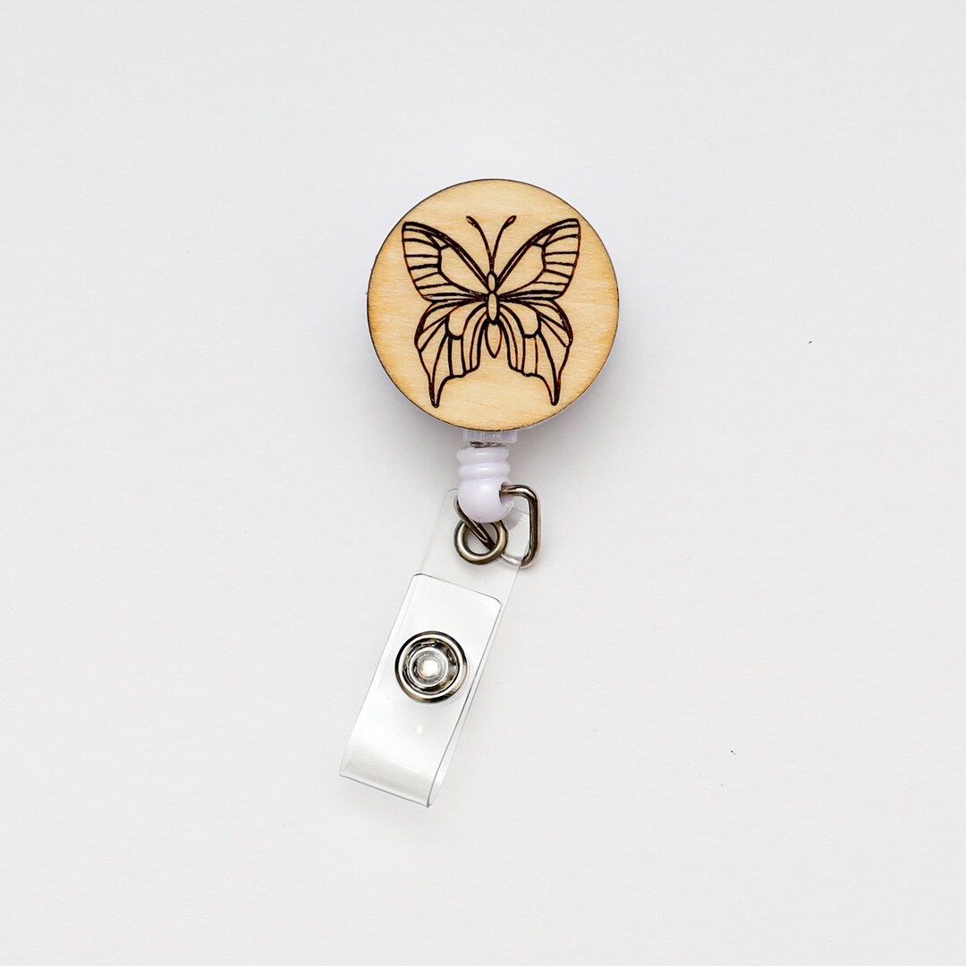 Butterfly Wood Badge, Insect Badge, Engraved Badge Reel, Custom Badge ...