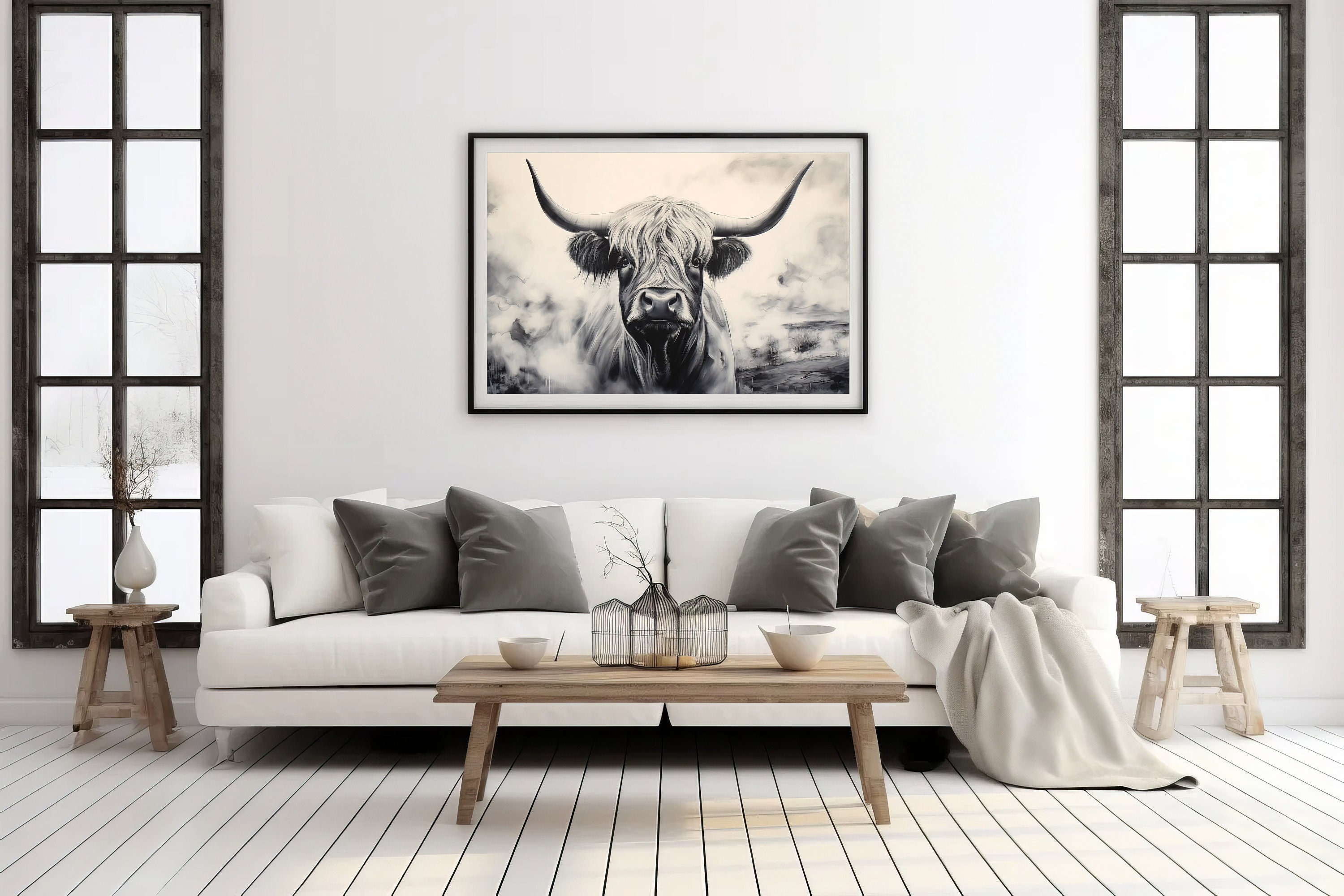 Highland Cow Print, Farm Animal Wall Art, Large Cow Poster, Highland ...
