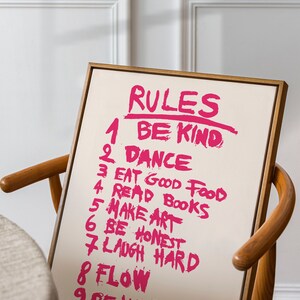 Retro Wall Art, Rules Pink Art Print, Retro Quote Print, Trendy Wall ...