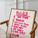 Retro Wall Art, Rules Pink Art Print, Retro Quote Print, Trendy Wall ...