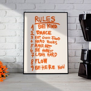 Retro Wall Art, Rules Orange Art Print, Retro Quote Print, Modern Wall ...