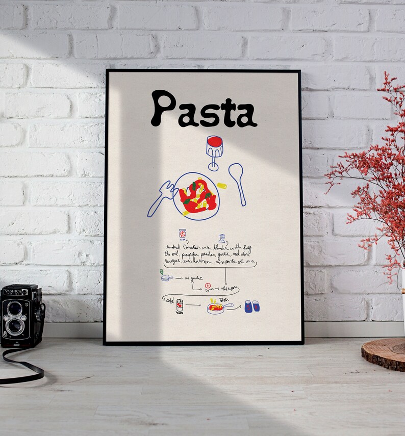 Retro Wall Art Pasta Art Print Retro Food Print Trendy Wall - Etsy