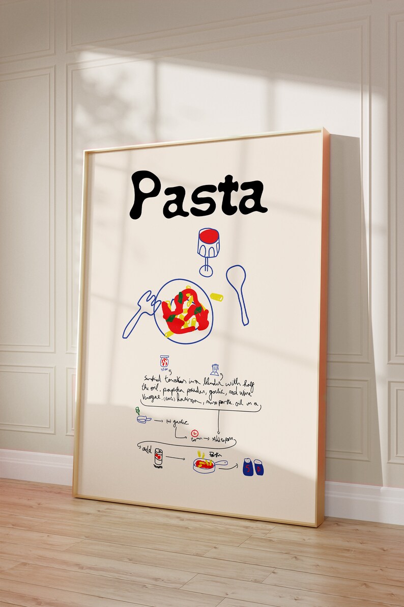 Retro Wall Art Pasta Art Print Retro Food Print Trendy Wall - Etsy