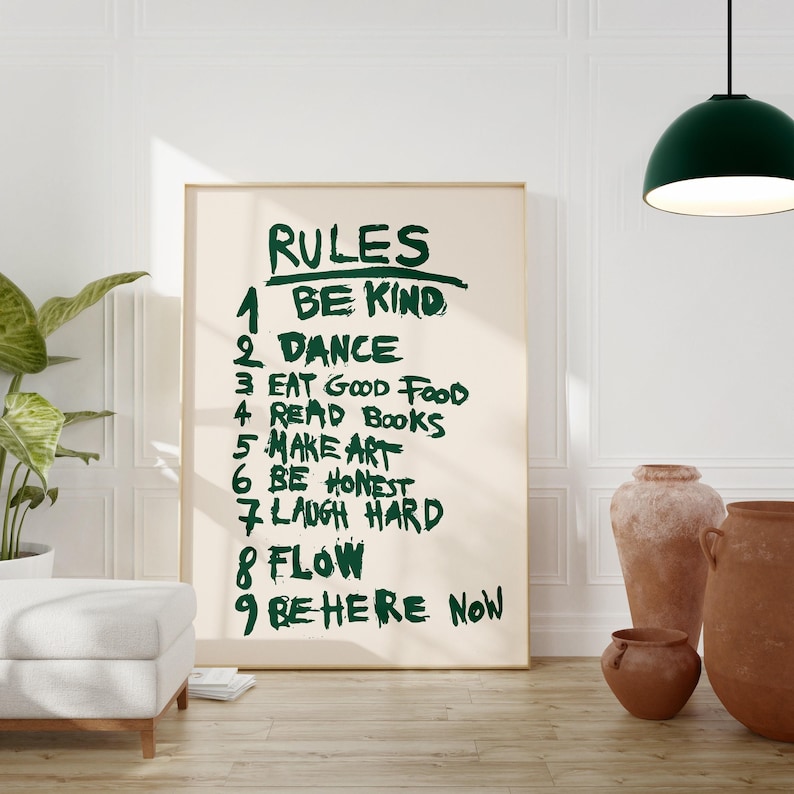 House Rules Poster Print, Home Quote Wall Art Dorm Room Instant ...