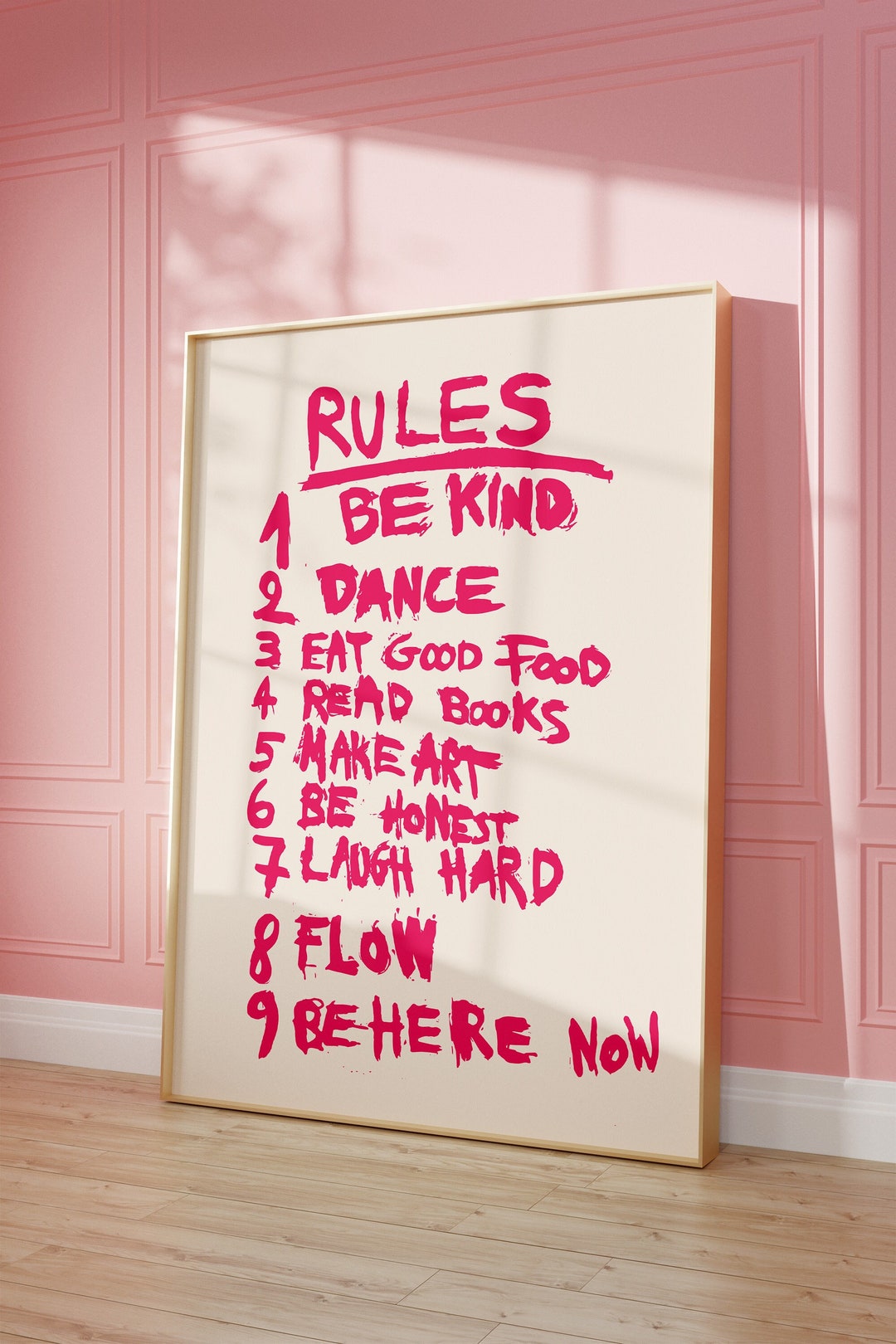 Retro Wall Art, Rules Pink Art Print, Retro Quote Print, Trendy Wall ...