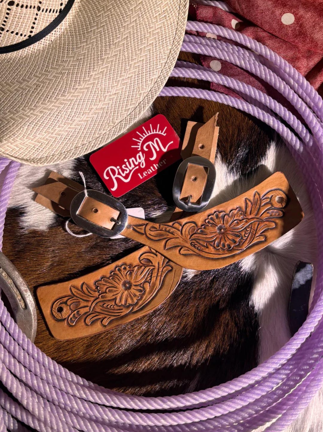 Tooled Spur Straps Floral Scrolling - Etsy