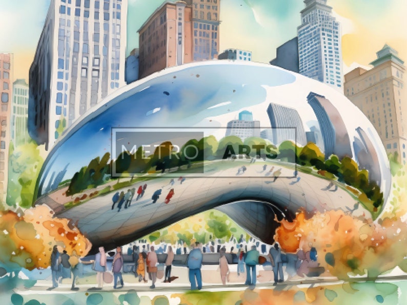 Iconic Bean in Millennium Park Chicago Cityscape Wall Art US Travel ...