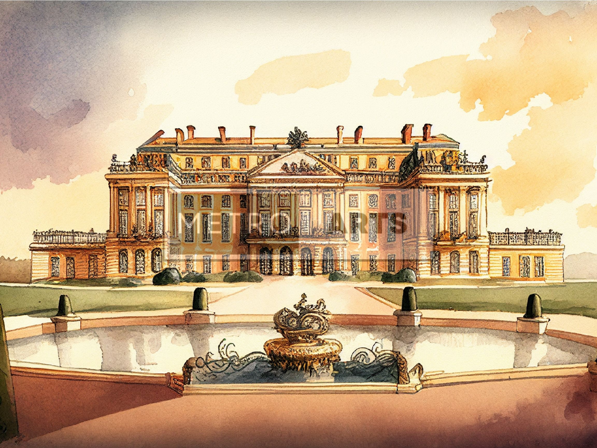 Palace of Versailles Watercolor Painting Vibrant Travel Poster France ...
