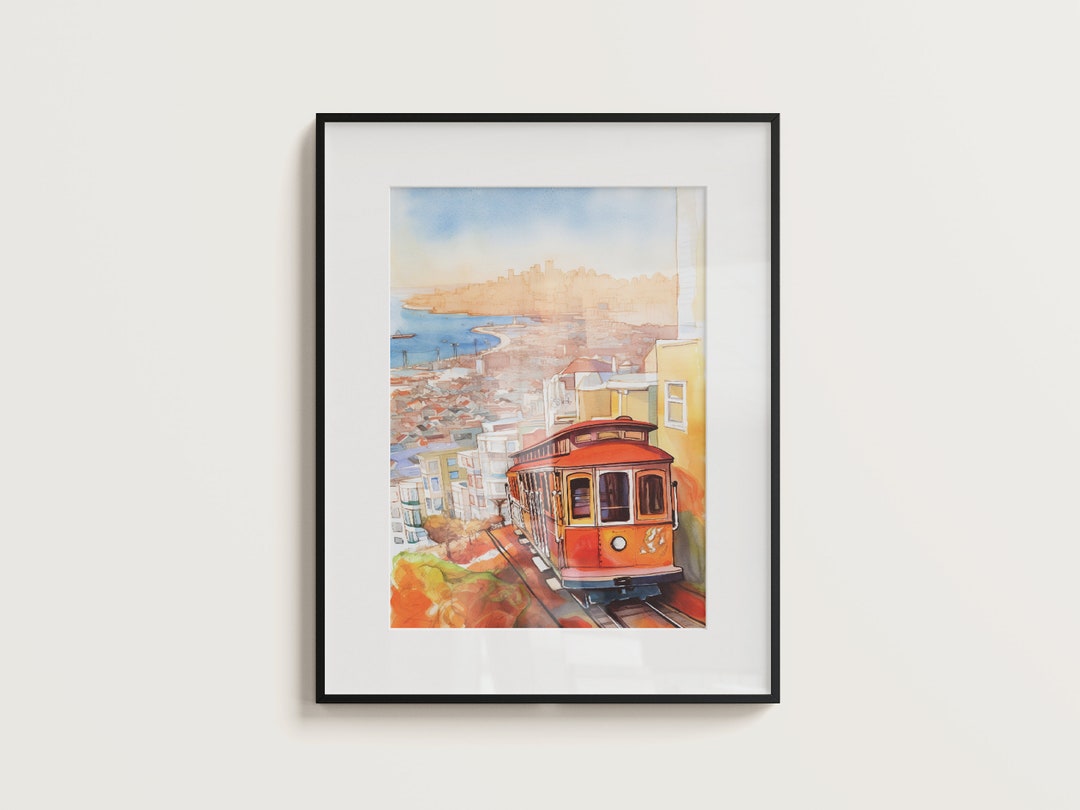 Dreamy San Francisco Cable Car Watercolor Painting SF Cityscape ...