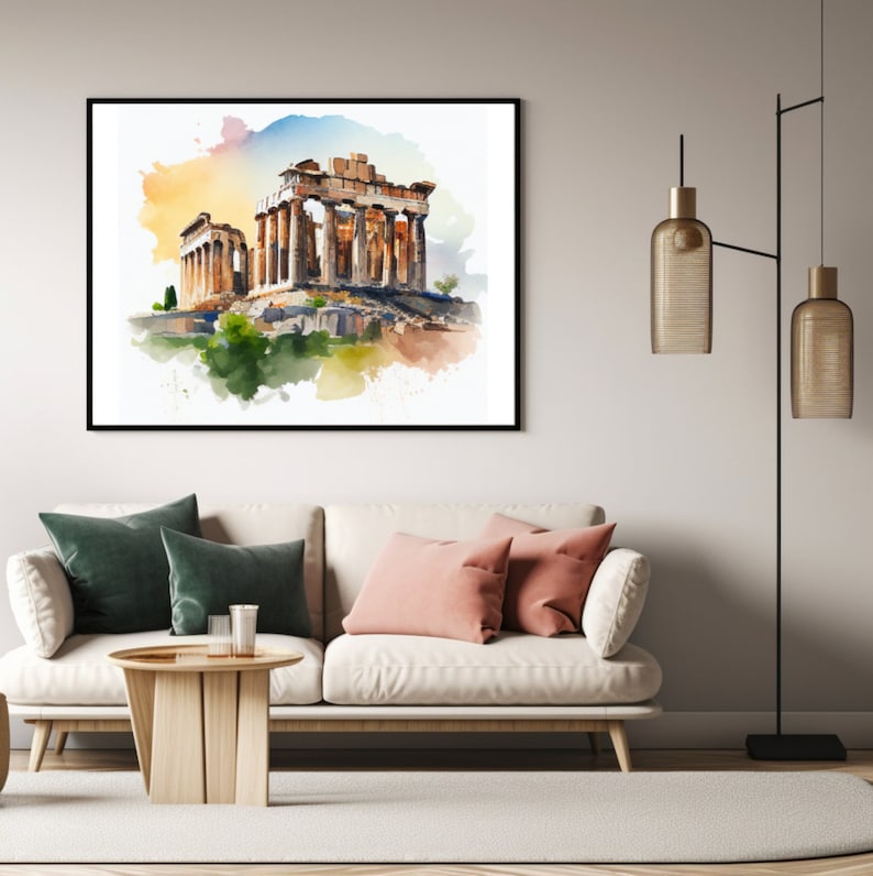 Vibrant Greece Watercolor Print of Parthenon Acropolis Stunning Athens ...