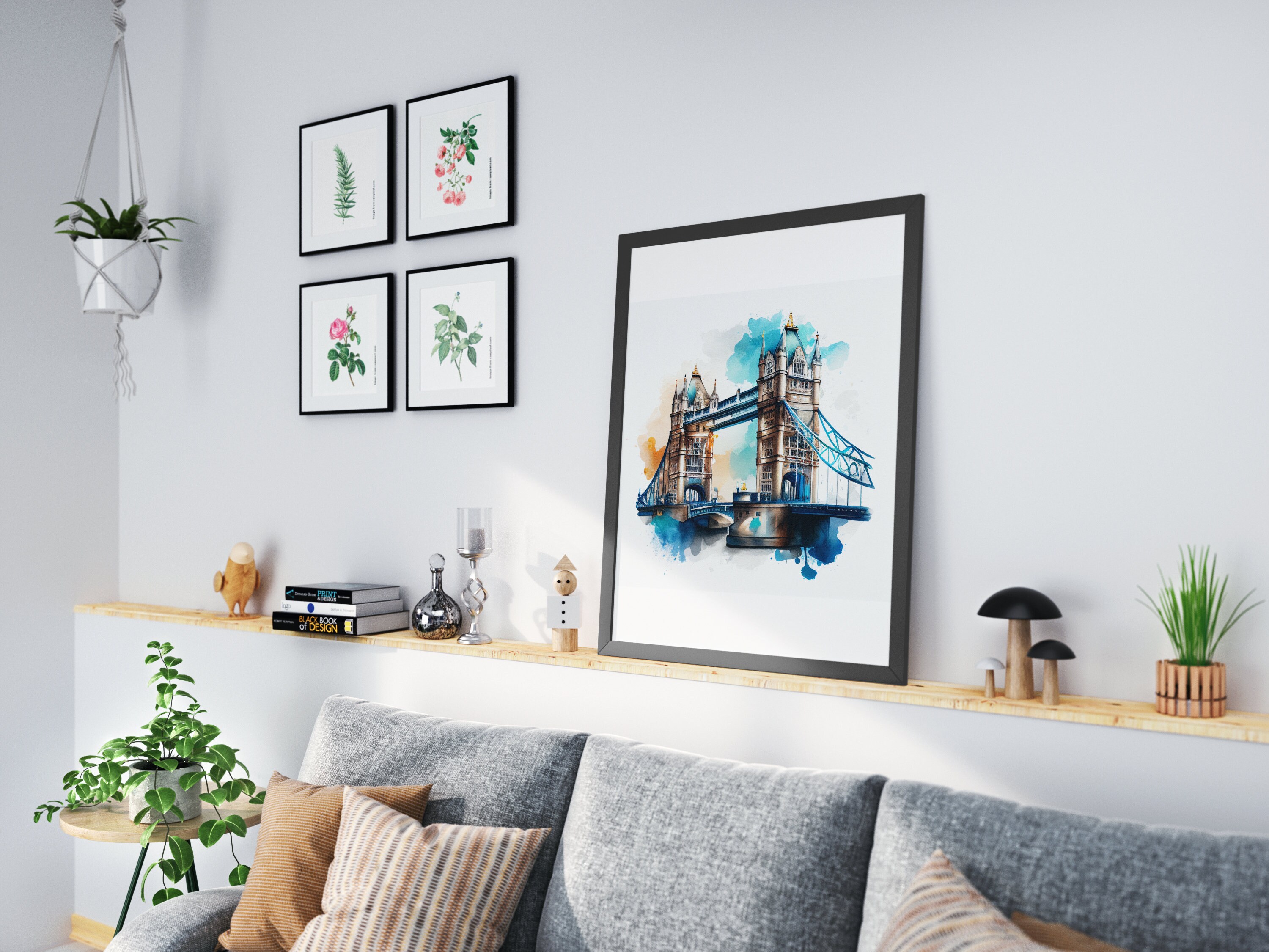 Vintage Tower Bridge Canvas Watercolor Wall Art Print London Cityscape ...