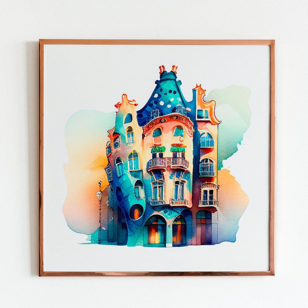 Casa Batllo Barcelona Iconic Tourist Attraction Colorful Watercolor ...