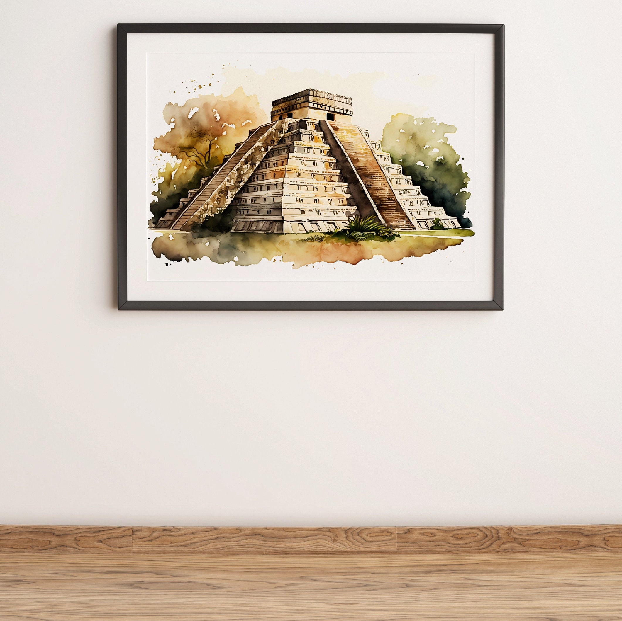 Vibrant Watercolor Poster of Chichen Itza Ancient Mayan Civilization ...