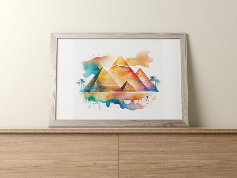 Egyptian Giza Pyramids Vibrant Watercolor Print of the Iconic - Etsy