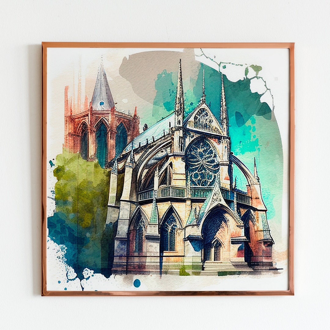 Notre Dame Cathedral in Paris Watercolor Art Print Cityscape Travel ...