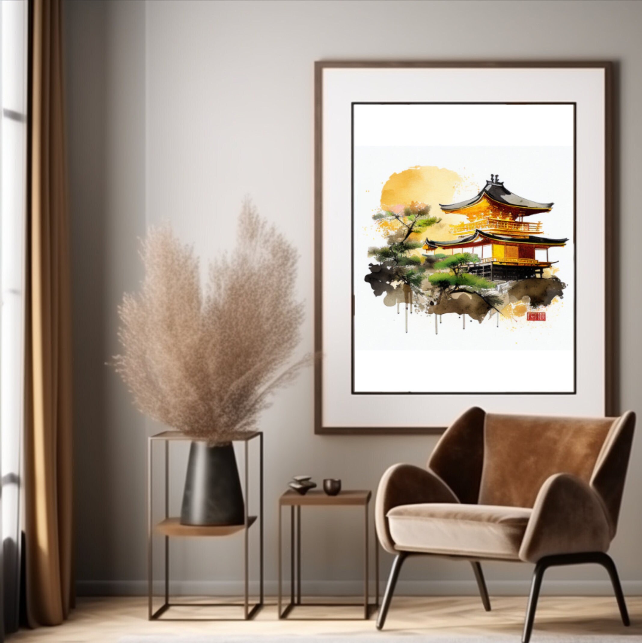Traditional Japanese Buddhist Golden Pavilion Wall Art for Zen-inspired ...