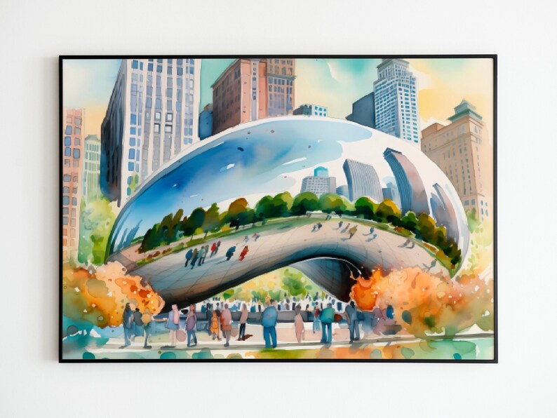 Iconic Bean in Millennium Park Chicago Cityscape Wall Art US Travel ...