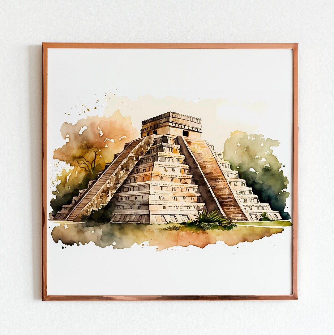 Vibrant Watercolor Poster of Chichen Itza Ancient Mayan Civilization ...