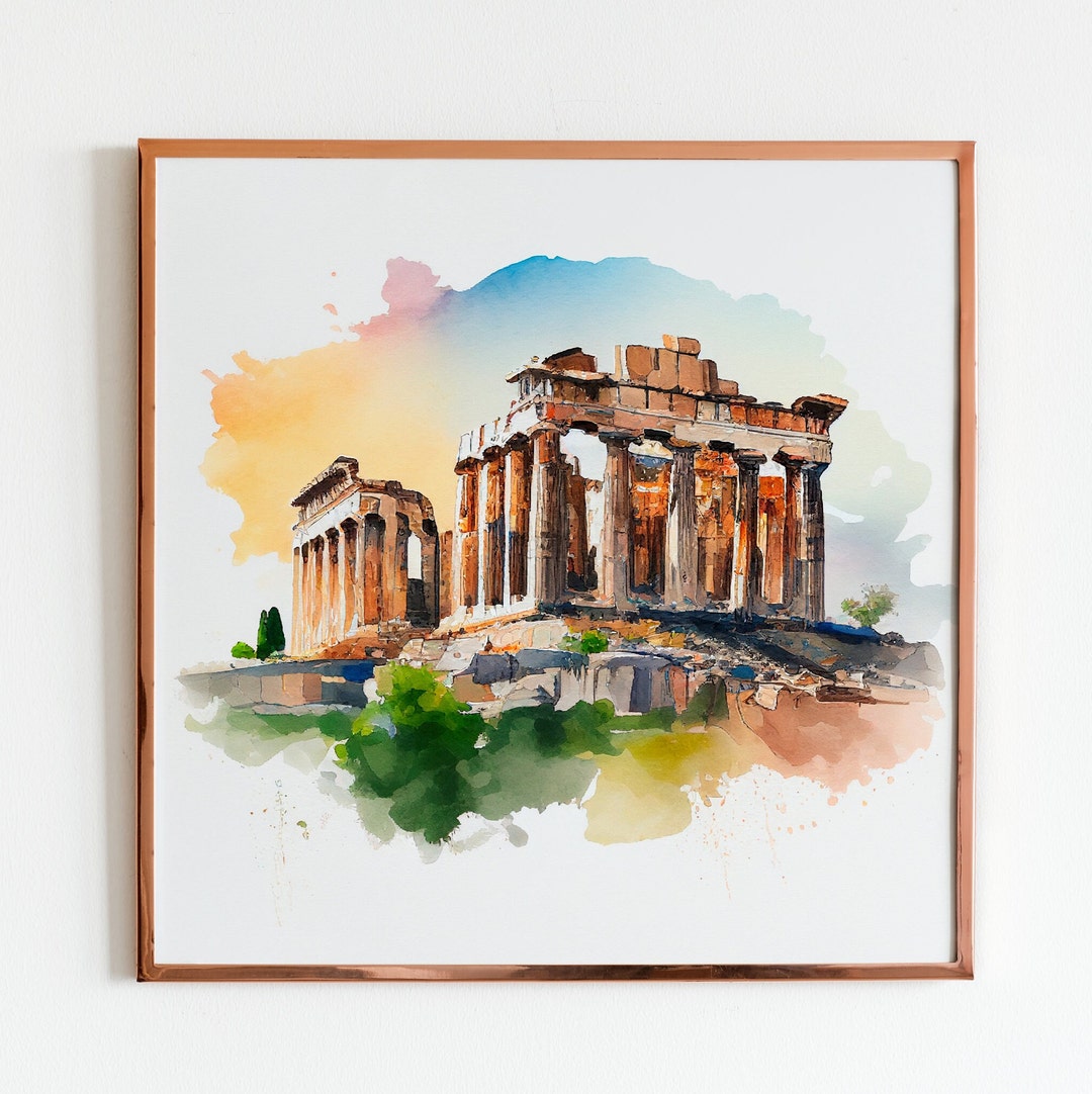 Vibrant Greece Watercolor Print of Parthenon Acropolis Stunning Athens ...