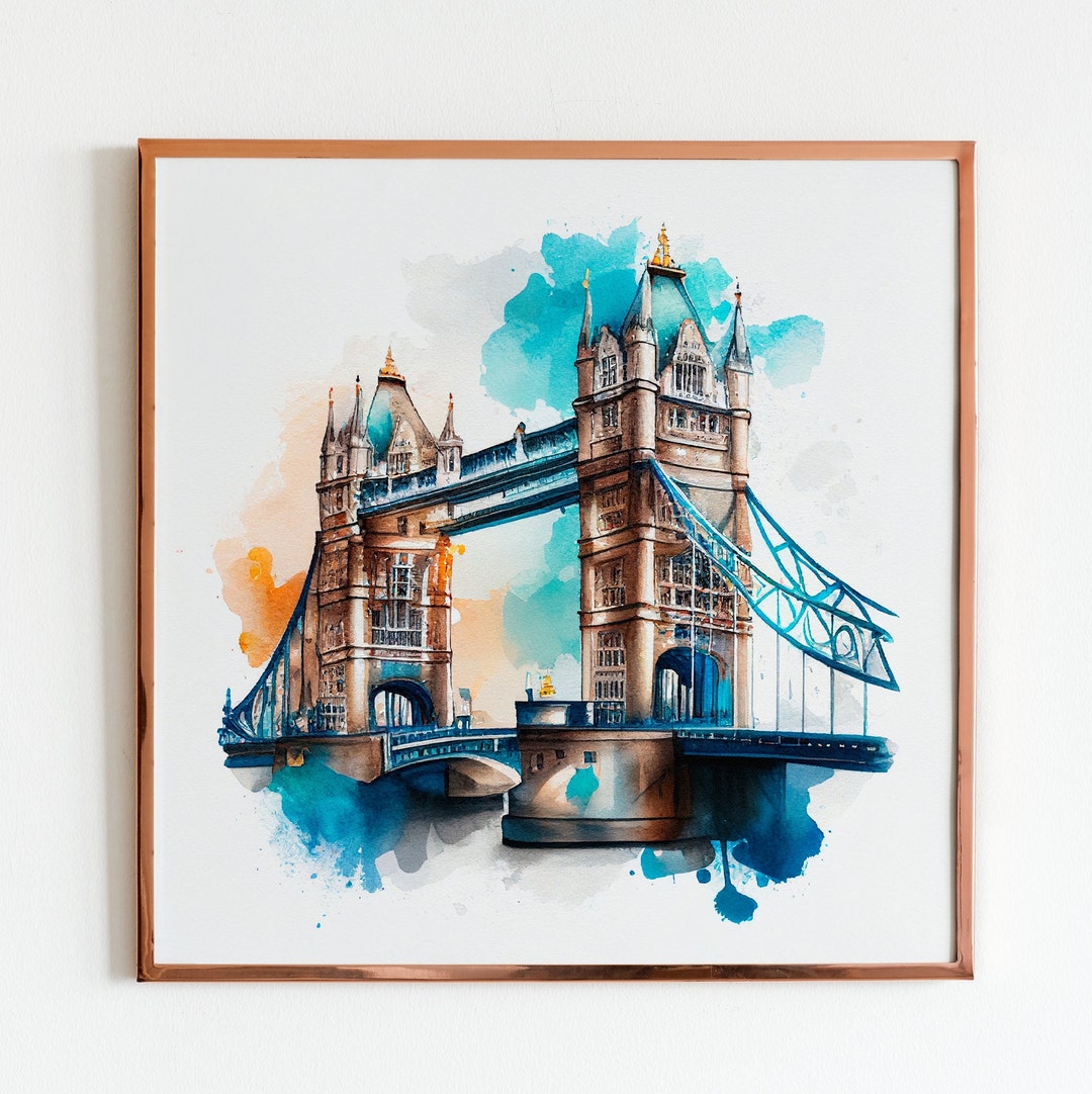 Vintage Tower Bridge Canvas Watercolor Wall Art Print London Cityscape ...