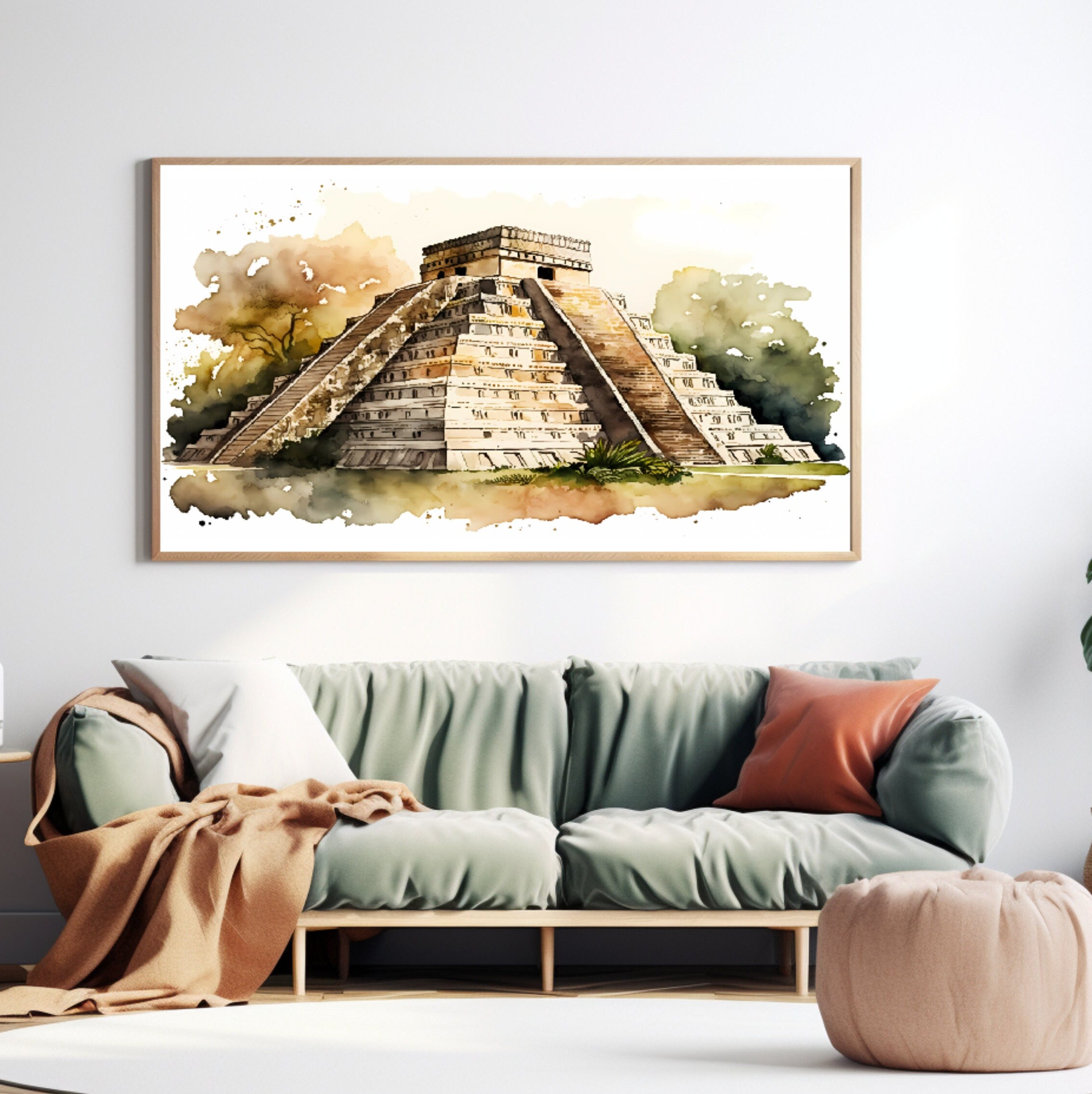Vibrant Watercolor Poster of Chichen Itza Ancient Mayan Civilization ...