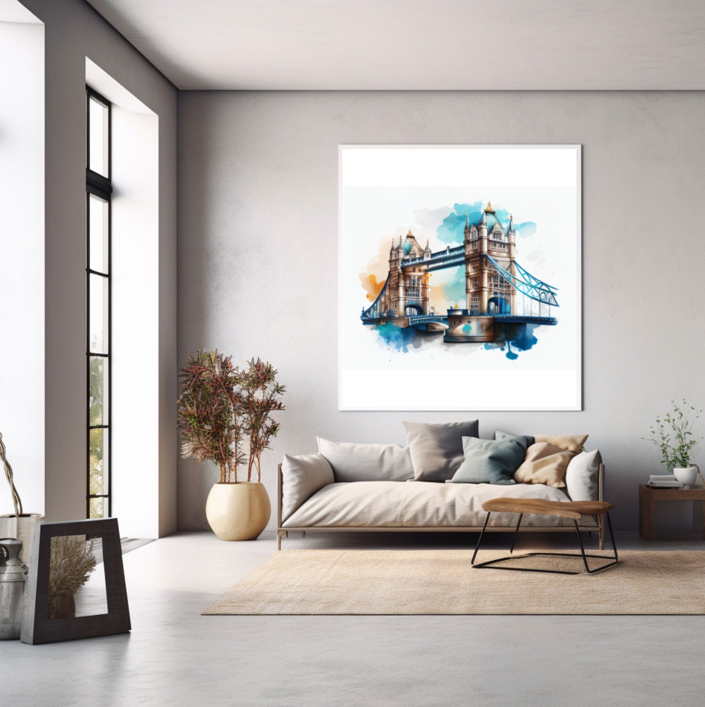 Vintage Tower Bridge Canvas Watercolor Wall Art Print London Cityscape ...