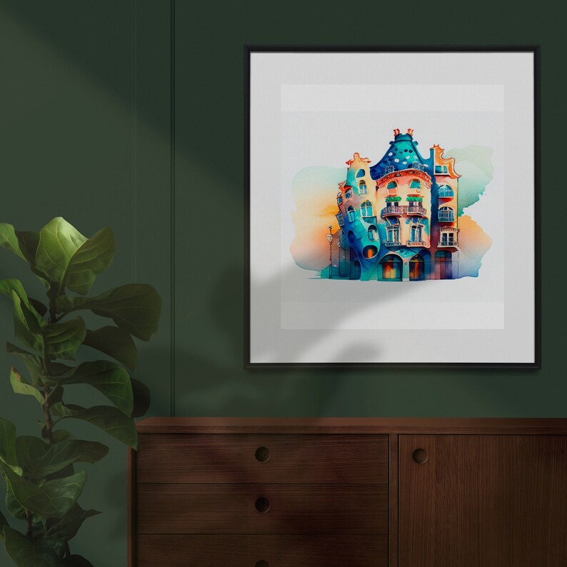 Casa Batllo Barcelona Iconic Tourist Attraction Colorful Watercolor ...