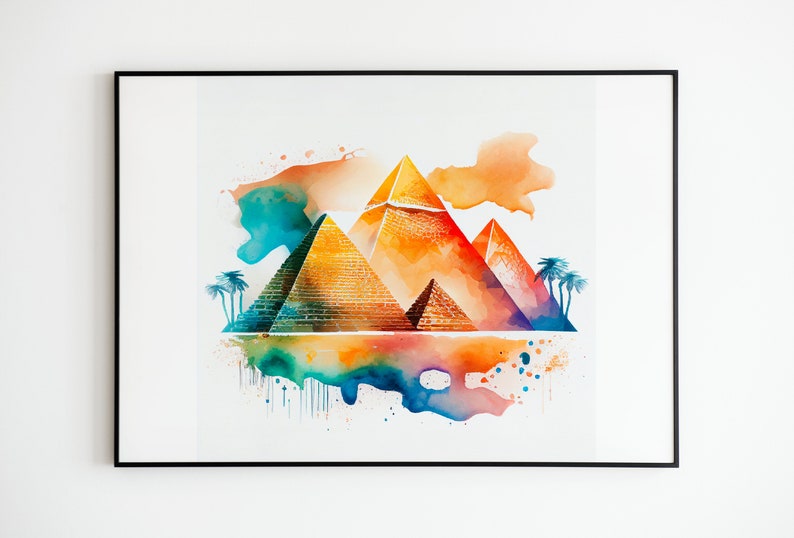 Egyptian Giza Pyramids Vibrant Watercolor Print of the Iconic - Etsy