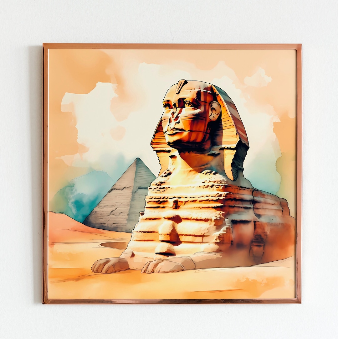 Stunning Egypt's Great Sphinx Watercolor Paint Wall Art Ancient African ...
